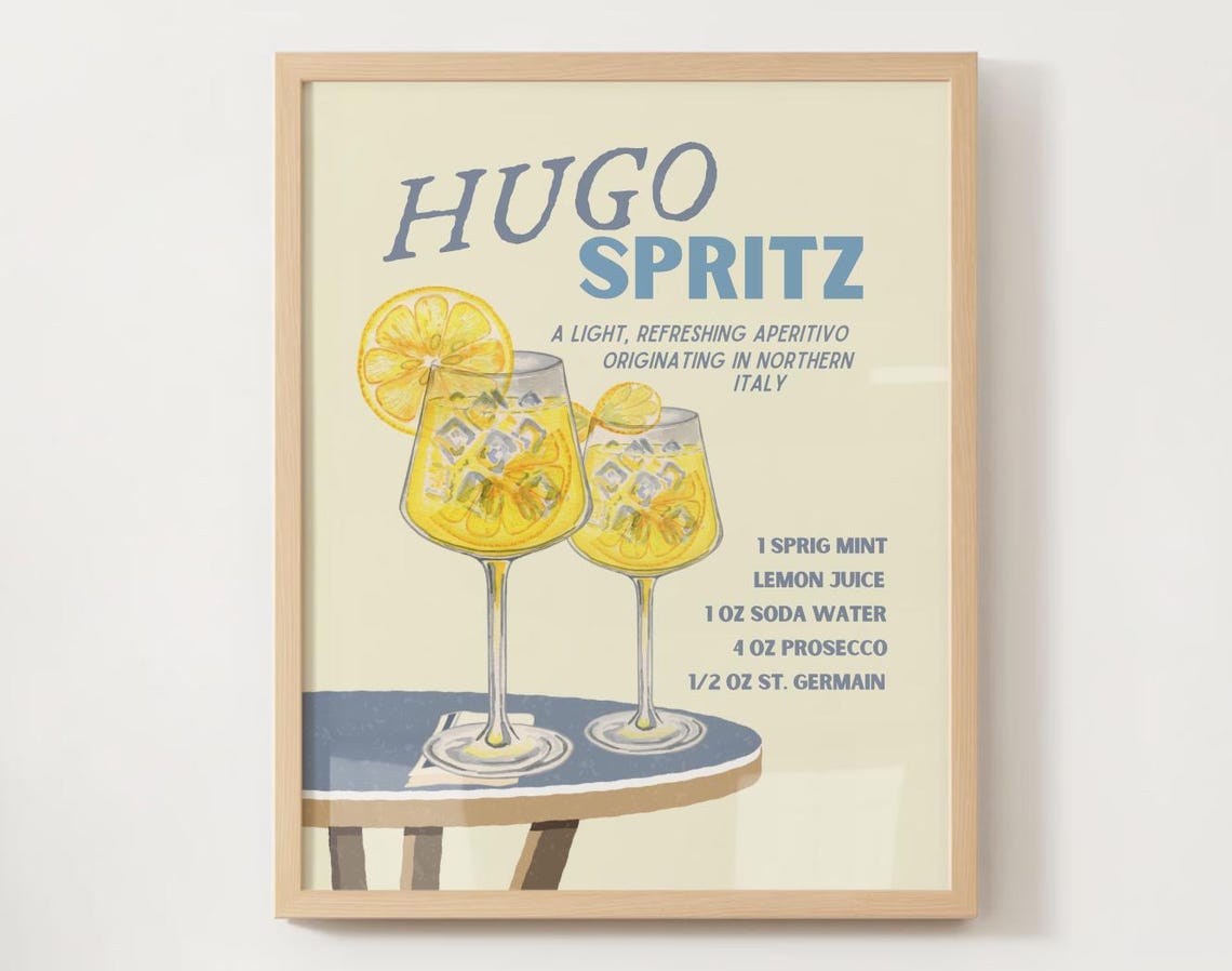 Hugo Spritz Prosecco Elderflower Cocktail Recipe Ingredients Poster - Etsy