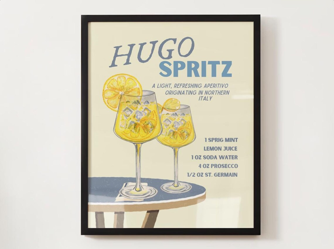 Hugo Spritz Prosecco Elderflower Cocktail Recipe Ingredients Poster - Etsy