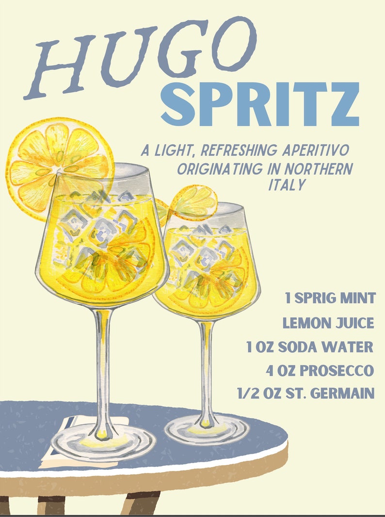 Hugo Spritz Prosecco Elderflower Cocktail Recipe Ingredients Poster ...