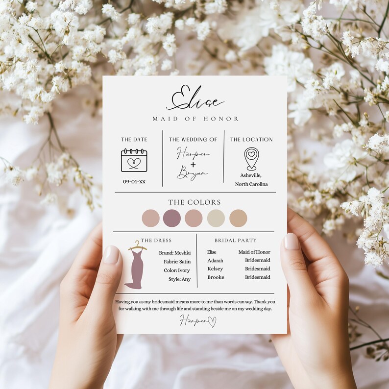 Modern Wedding Party Details Card Template | Minimalist Canva Design ...