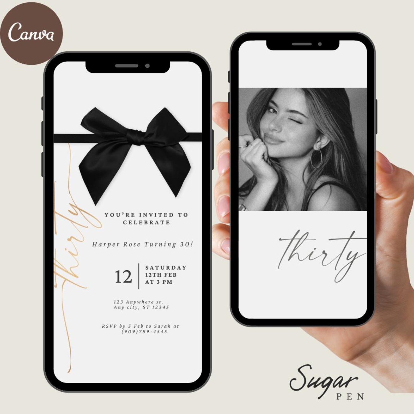 Elegant 30th Birthday Invitation | Front and Back Design | Editable ...