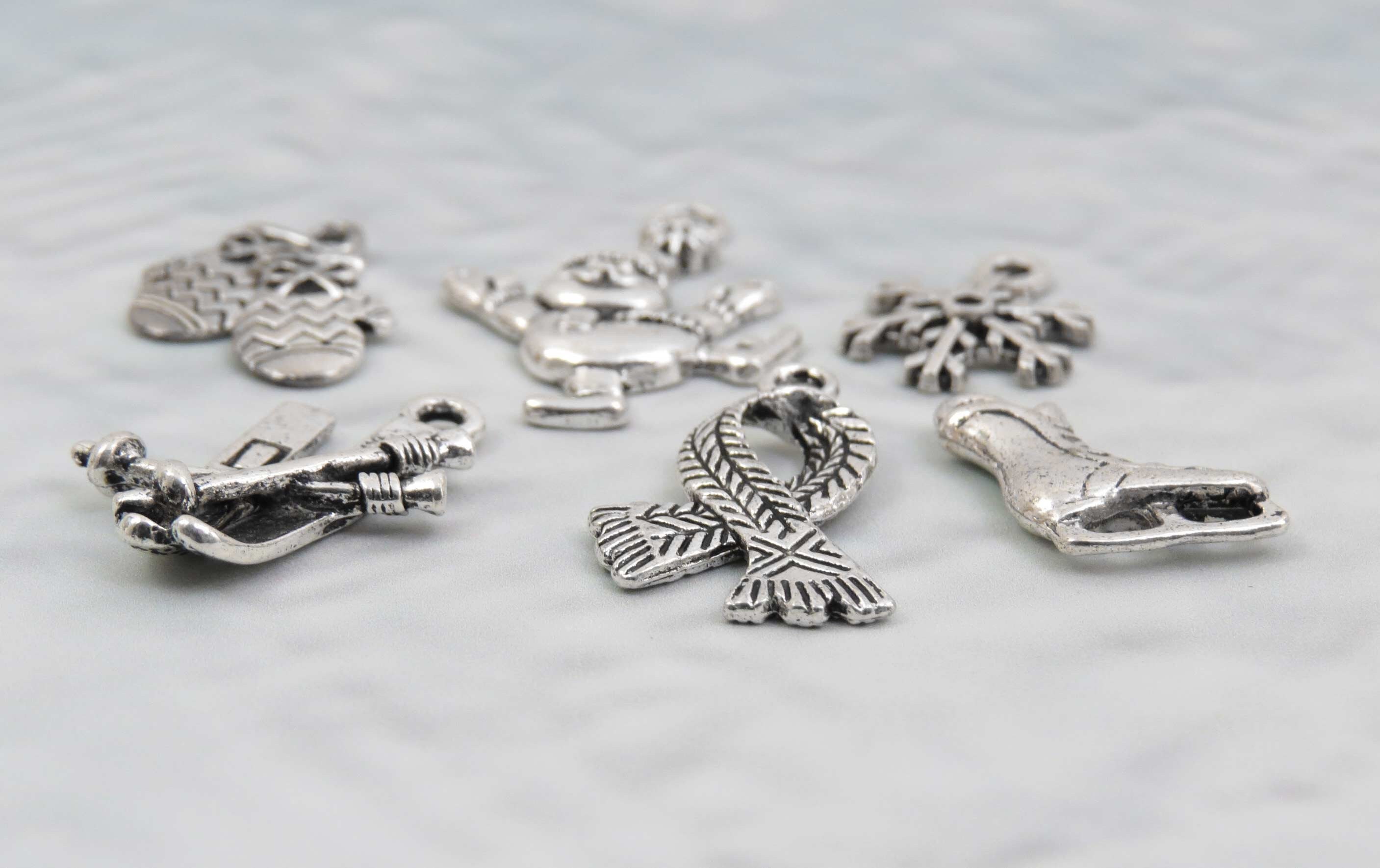 6 Winter Wonderland Charms, Antique Silver Mixed Seasons Charm ...