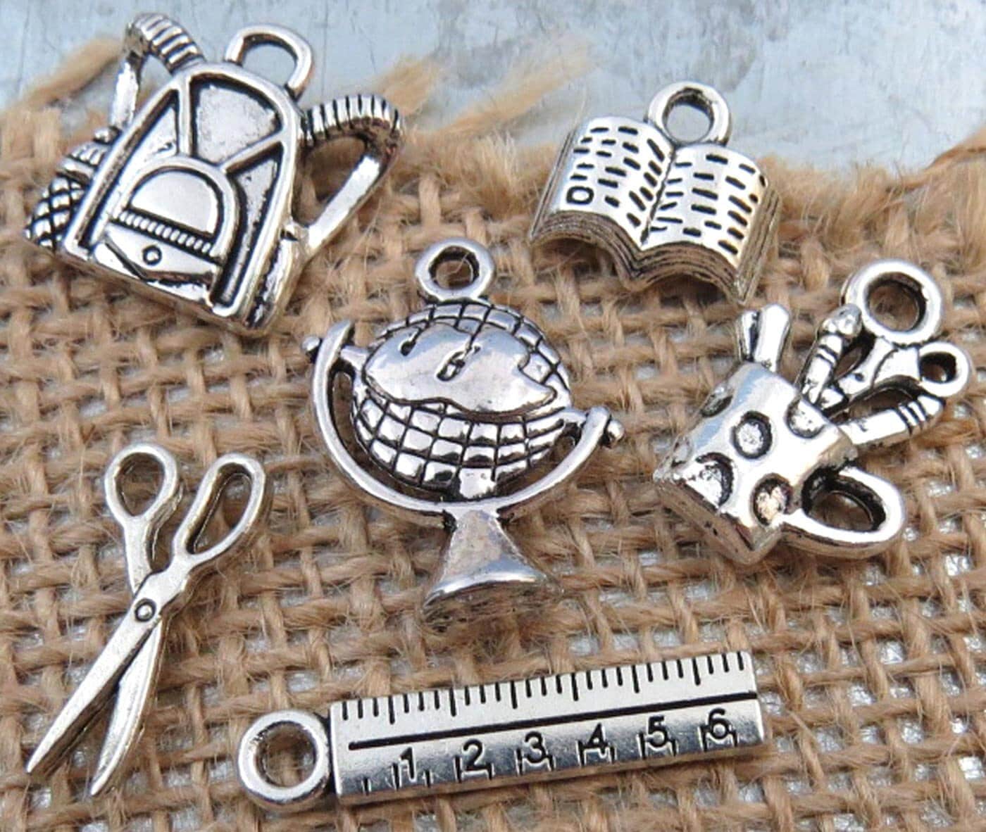 Set of 6 Teacher Themed Charms, Antique Silver Charm Collection - Etsy
