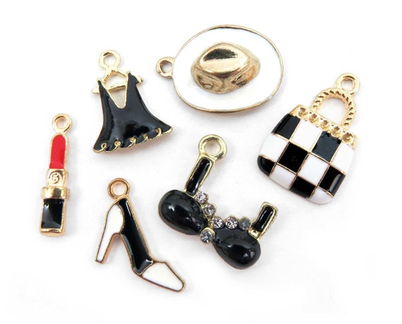 Dressed From Head to Toe Set of 6 Enamel Charms Black and - Etsy