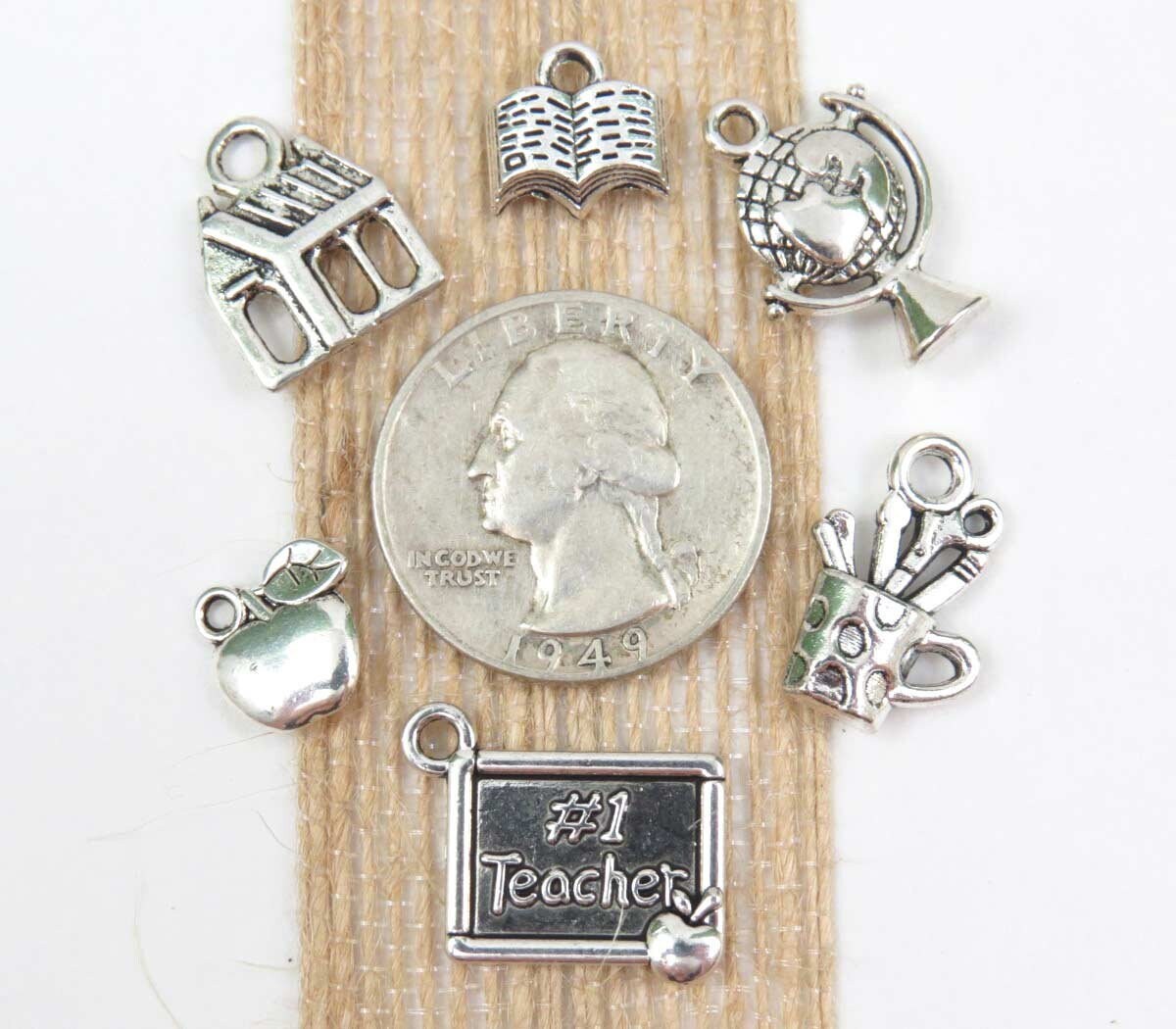 Set of 6 Teacher Themed Charms, Antique Silver Charm Collection - Etsy