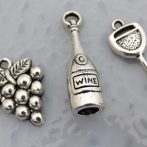 Set of 6 WINE Theme Charms, Antique Silver Charm Collection - Etsy