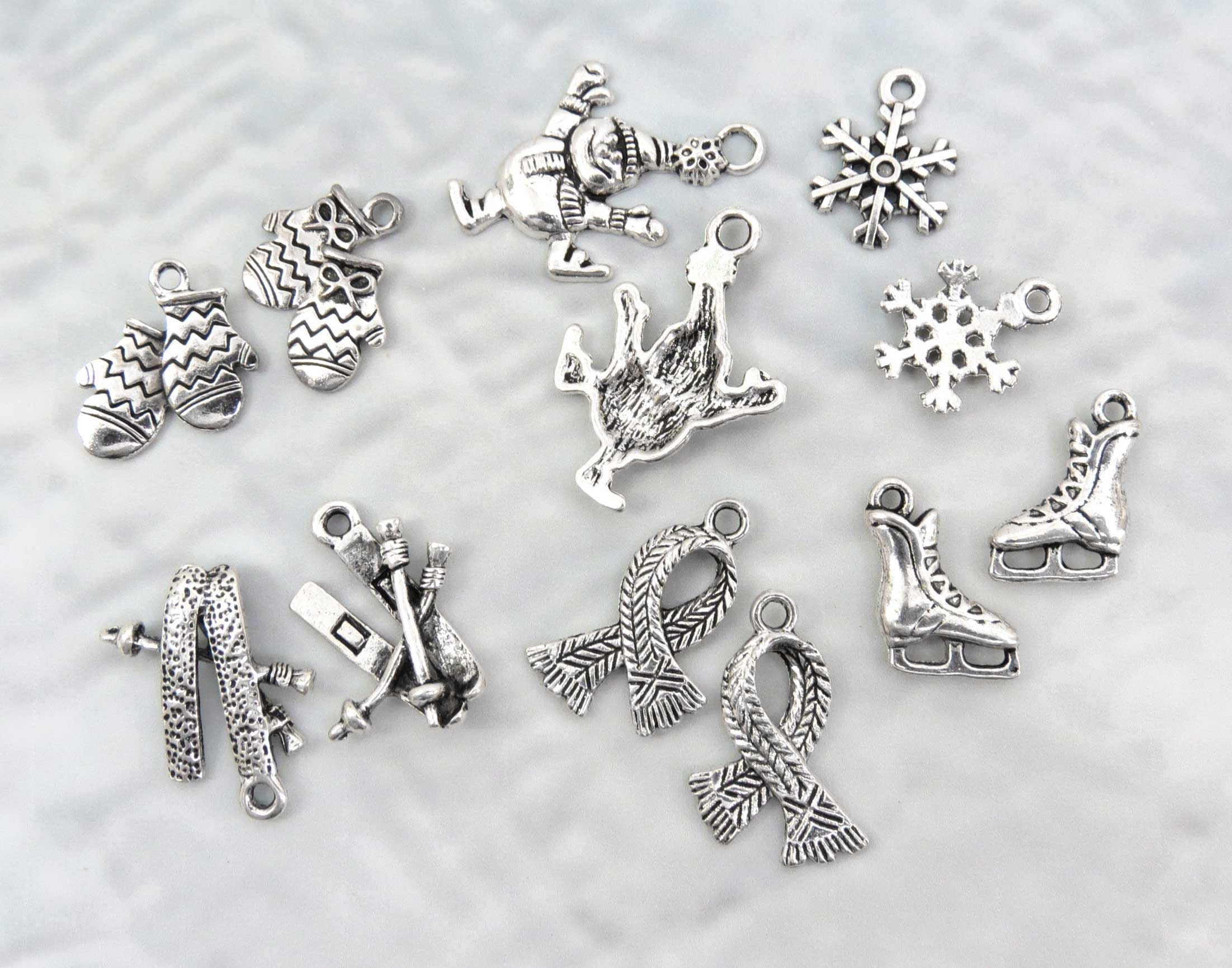 6 Winter Wonderland Charms, Antique Silver Mixed Seasons Charm ...