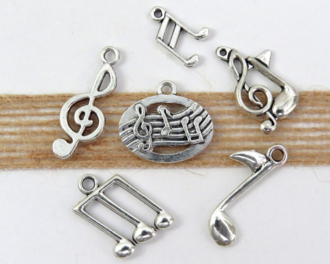 6 MUSICAL NOTES Charms, Antique Silver MUSIC Charm Collection - Etsy