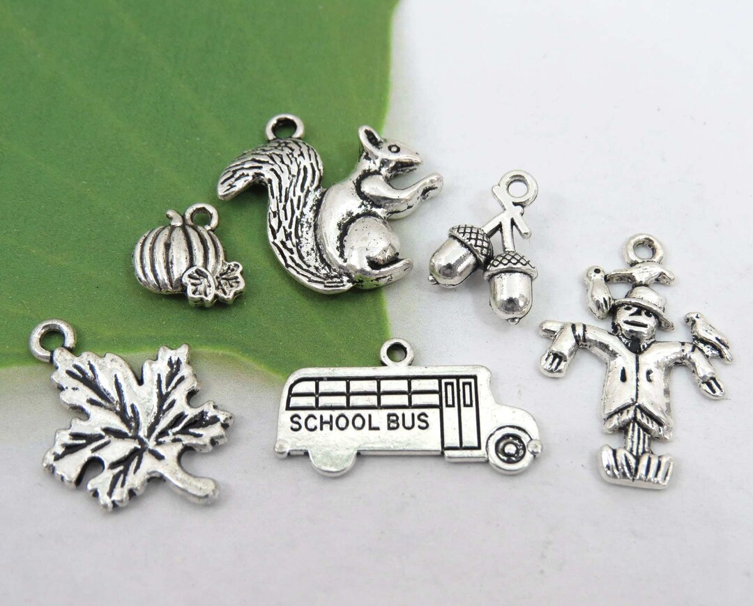 6 AUTUMN Theme Charms, Antique Silver Charm Collection - Etsy