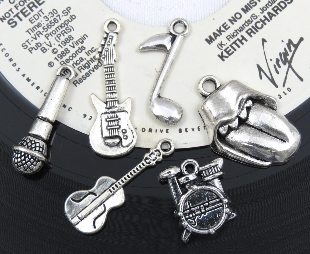 6 ROCK BAND Theme Charms, Antique Silver Musical Charm Collection - Etsy