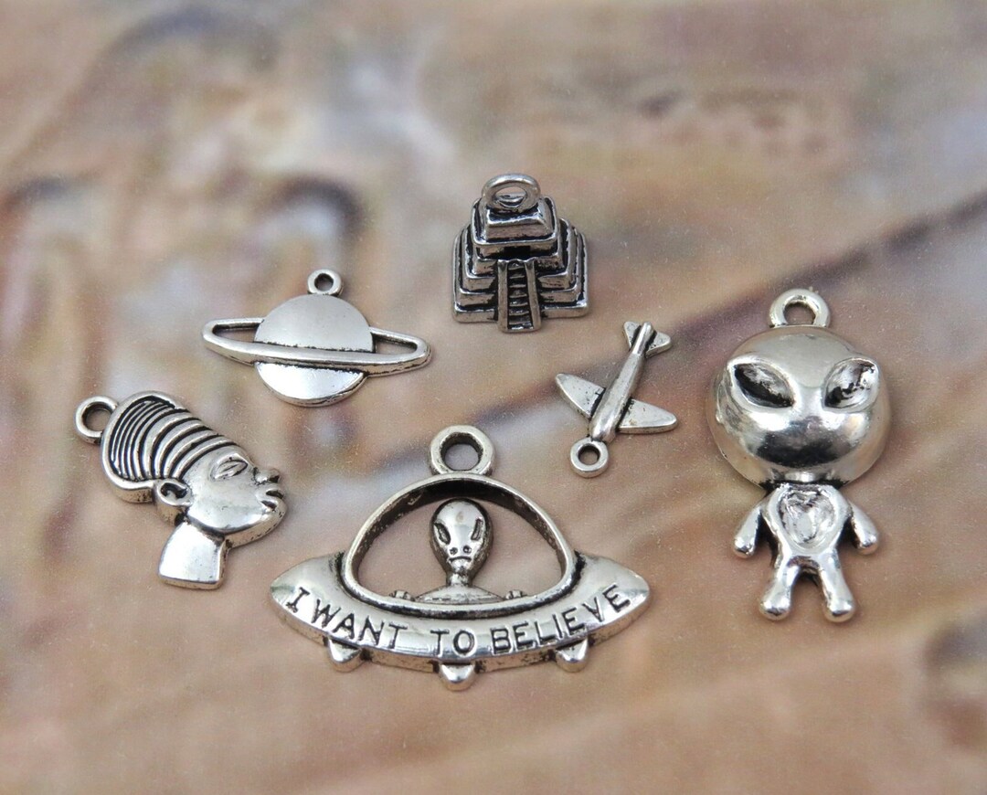 6 ANCIENT ALIENS Charms, Antique Silver Charm Collection - Etsy