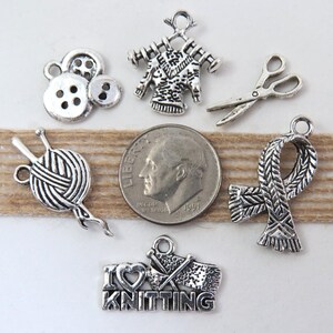 6 KNITTING Charms - Knit One, Pearl One - Silver Tone Charm Collection ...