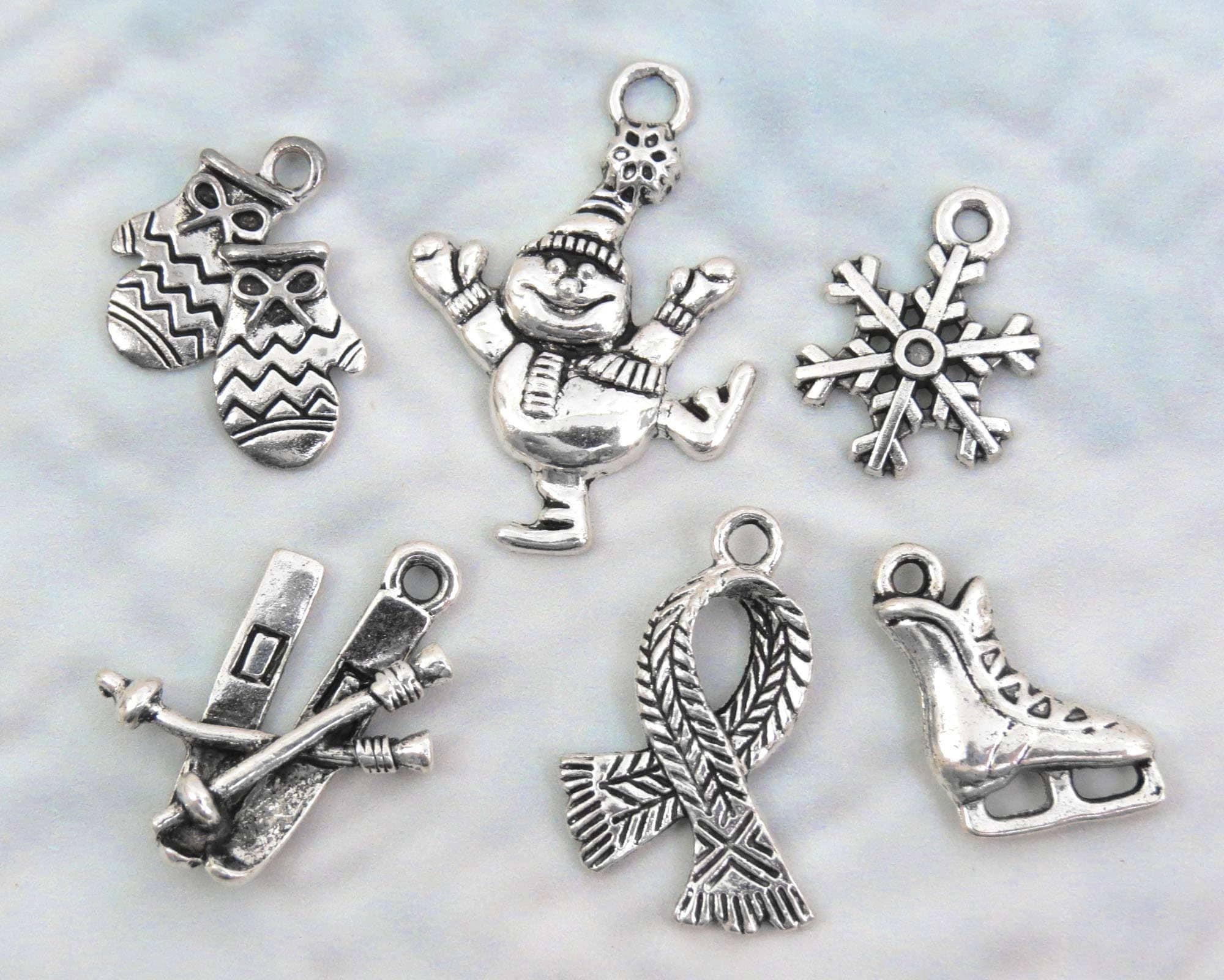 6 Winter Wonderland Charms, Antique Silver Mixed Seasons Charm ...