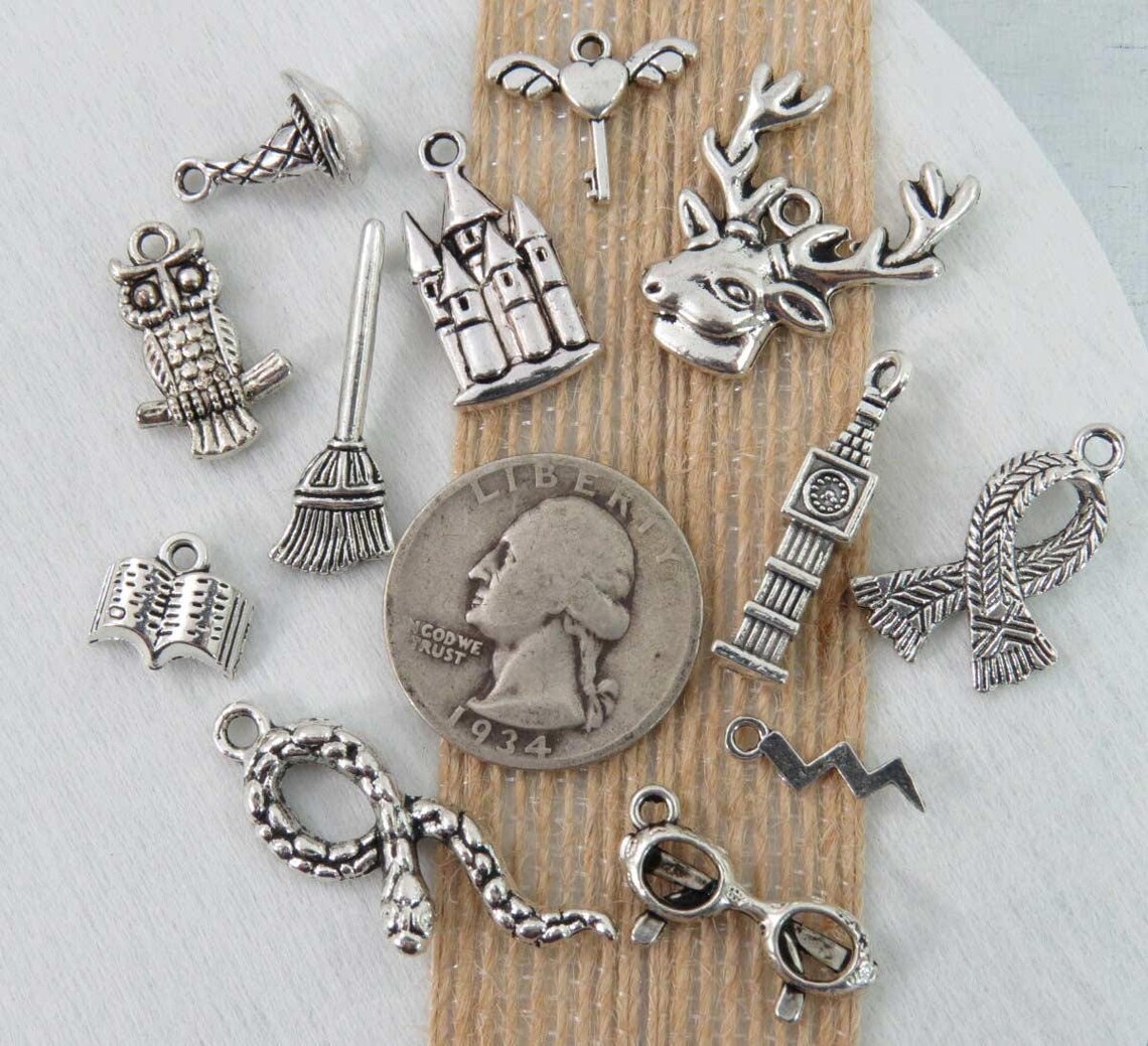 12 Harry P WIZARD APPRENTICE Charms, Antique Silver Magical Charm ...