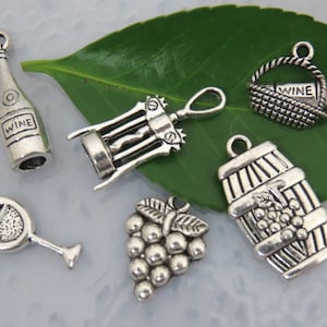 Set of 6 WINE Theme Charms, Antique Silver Charm Collection - Etsy