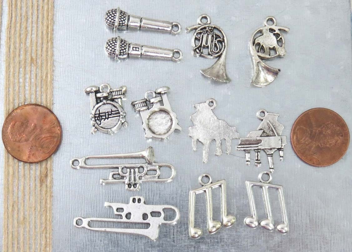 12 Music Theme Charms Each is Different Antique Silver Music - Etsy