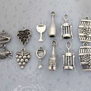 Set of 6 WINE Theme Charms, Antique Silver Charm Collection - Etsy