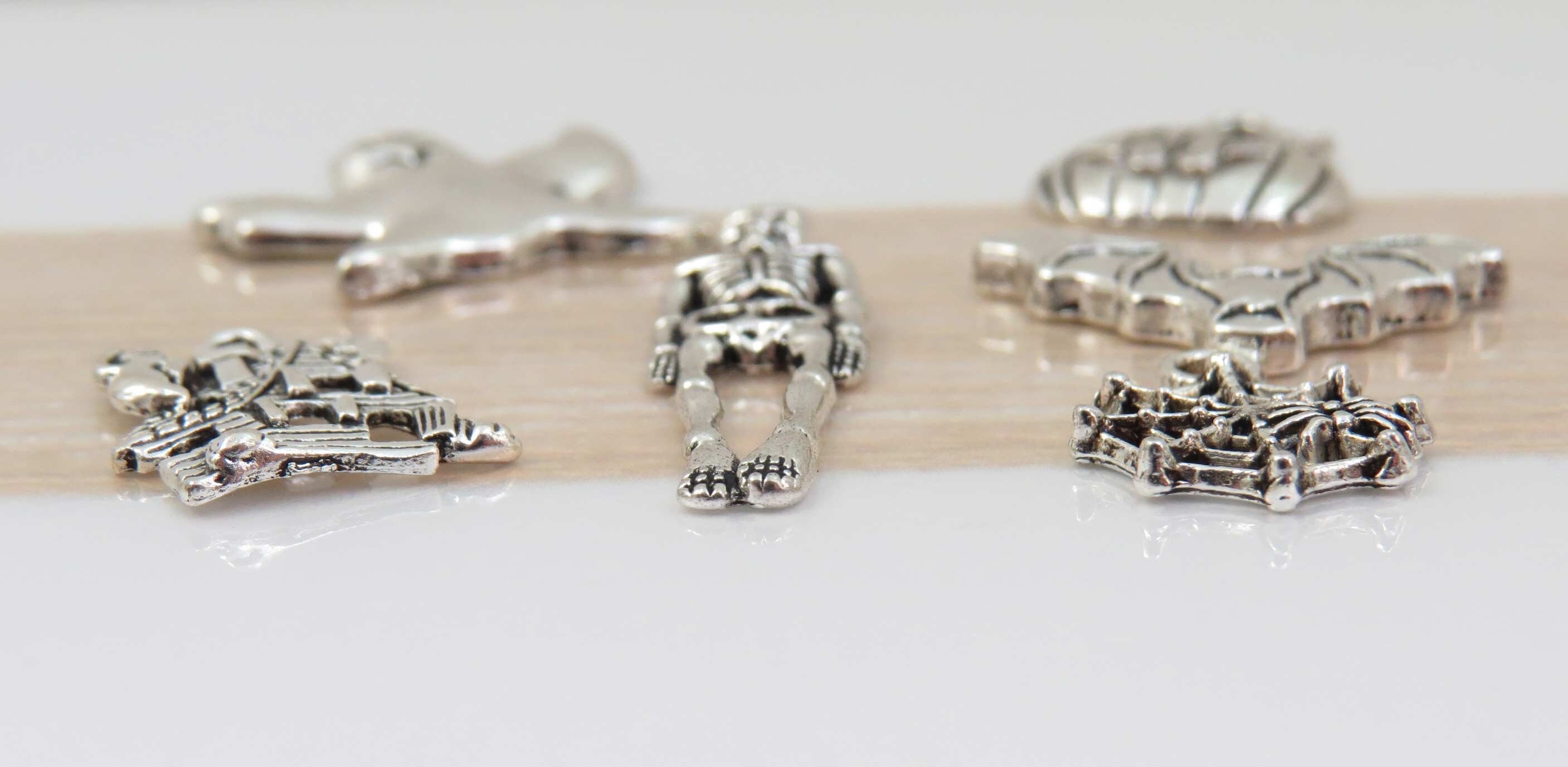 Boo 6 Creepy Halloween Charms, Antique Silver Mixed Charm Collection - Etsy