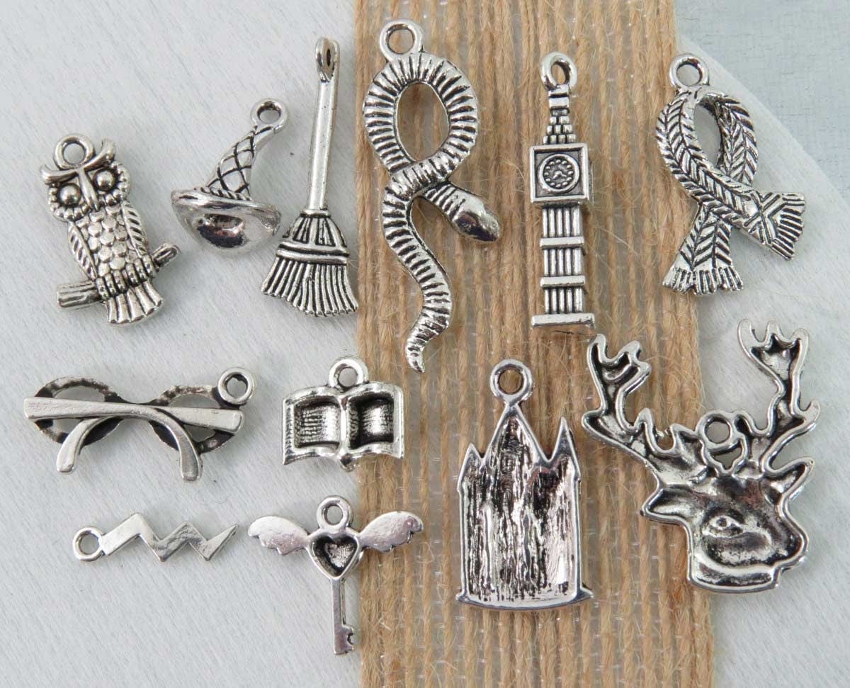12 Harry P WIZARD APPRENTICE Charms, Antique Silver Magical Charm ...