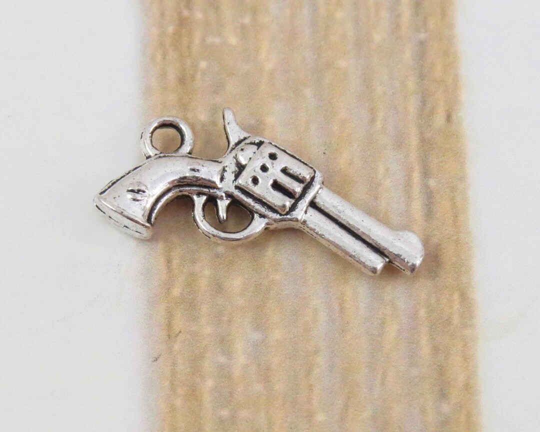 6 GUN CHARMS, COWBOY Charm, 3d, Antique Silver Tone Charm Set, 21x11mm ...