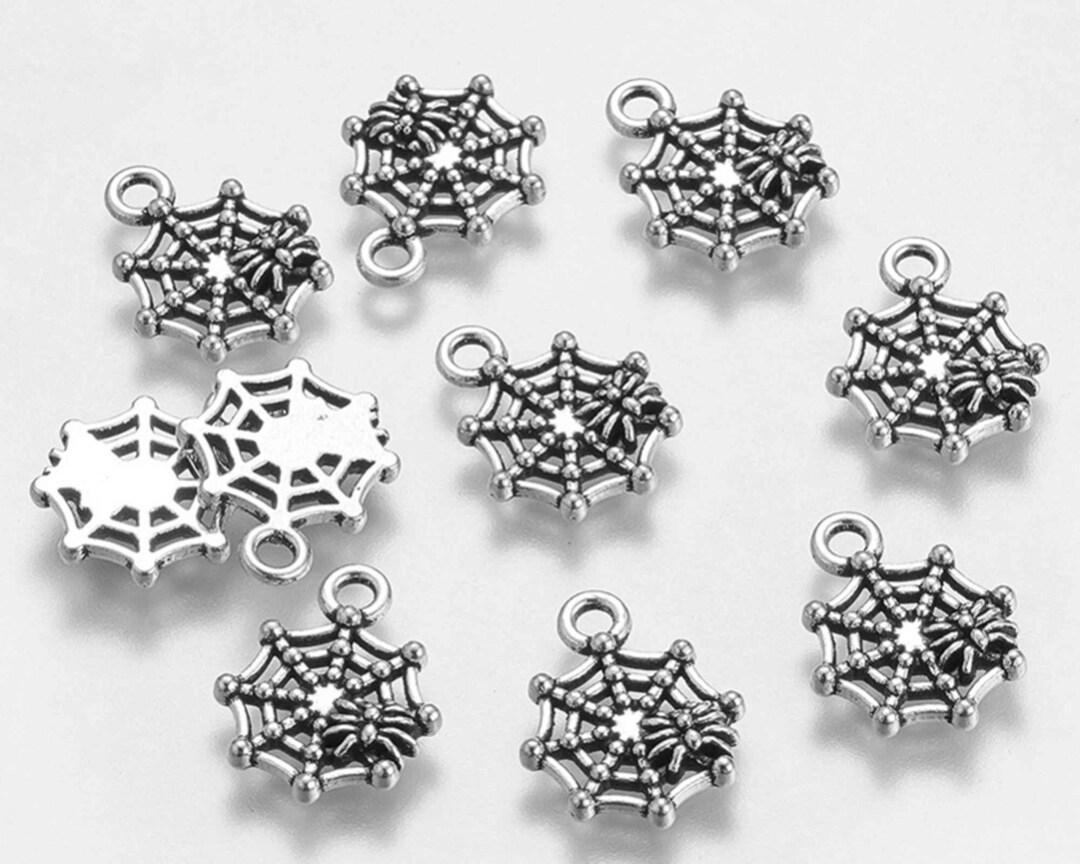 20 SPIDER WEB Charms, Antique Silver HALLOWEEN Charm Collection ...