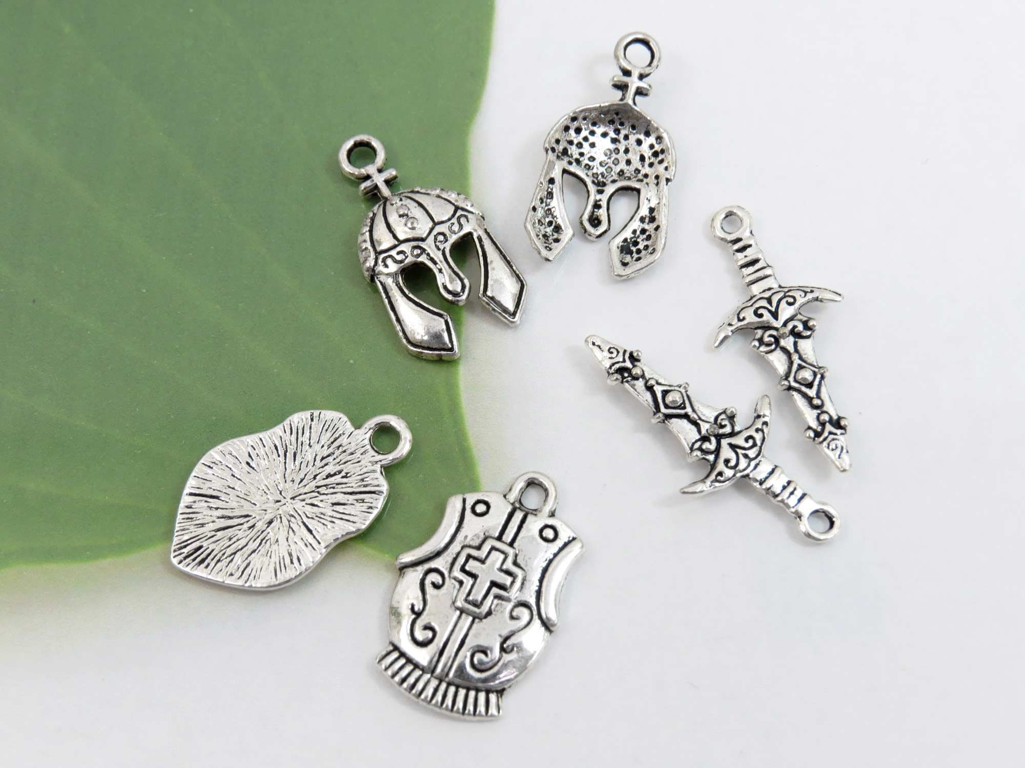 6 Armor of God Charms, Antique Silver Mixed Charm Collection, Quantity ...