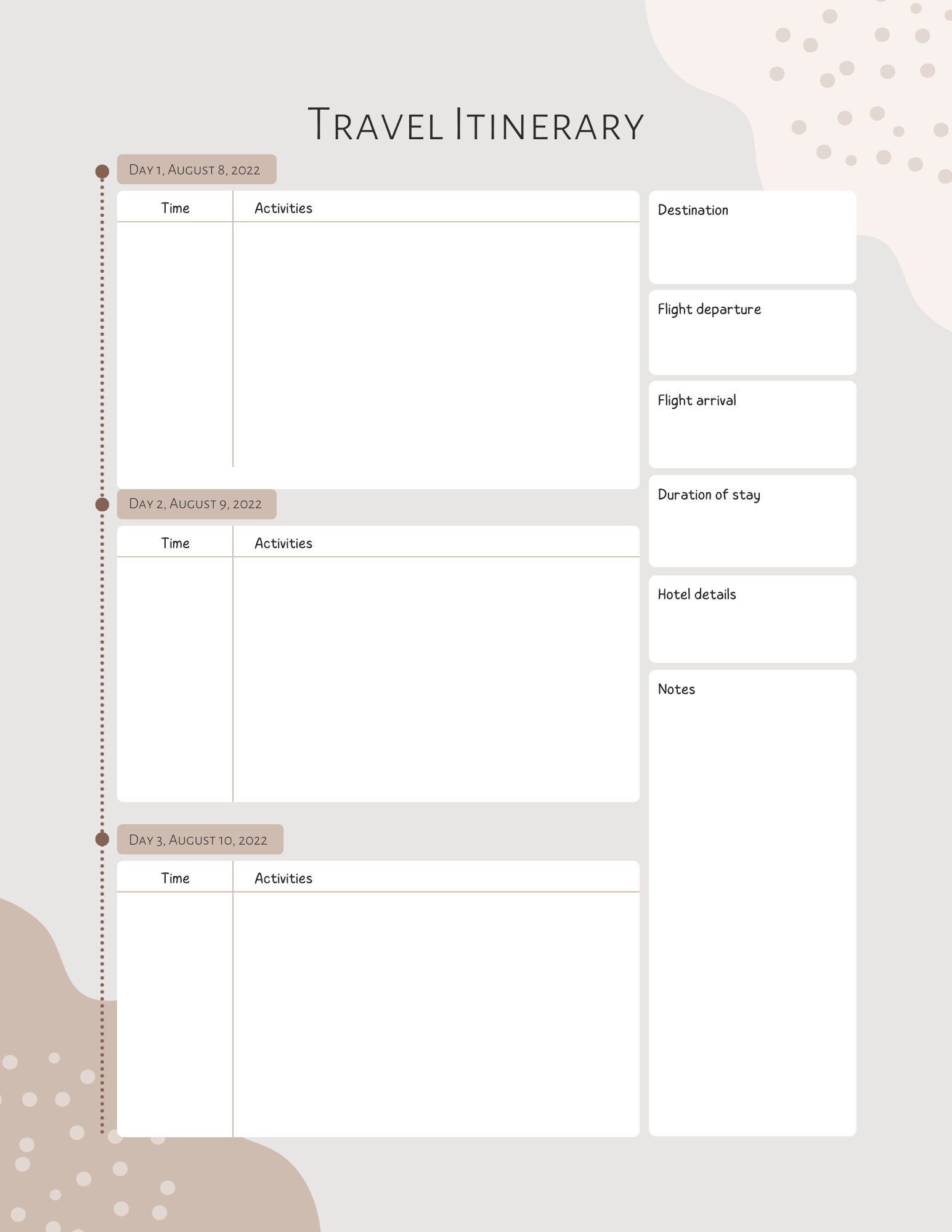 Minimal Travel Printable Itinerary - Etsy