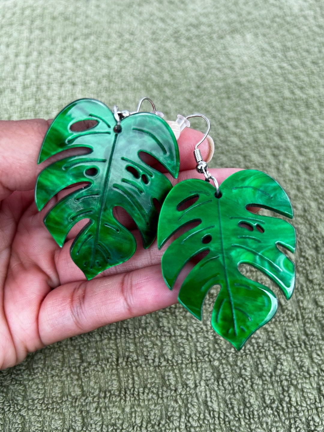 Green Leaf Earrings Monstera Earrings Plant Earrings Etsy