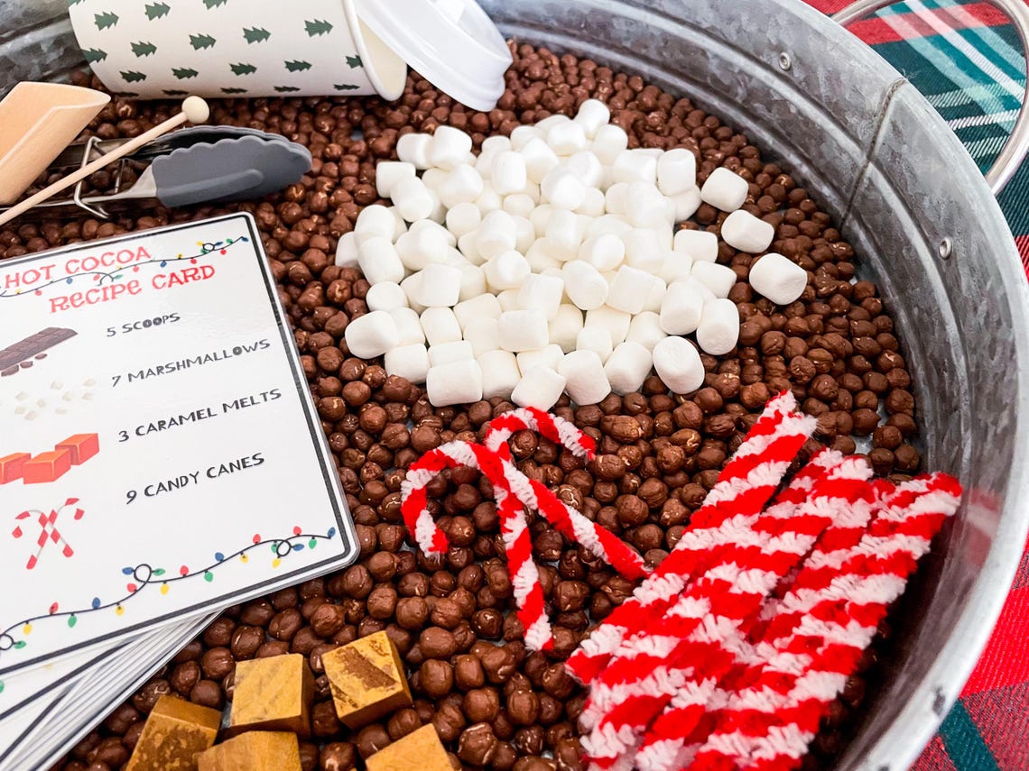 Hot Cocoa Sensory Bin Kit & Recipe Cards | Winter/holiday Sensory Bin ...