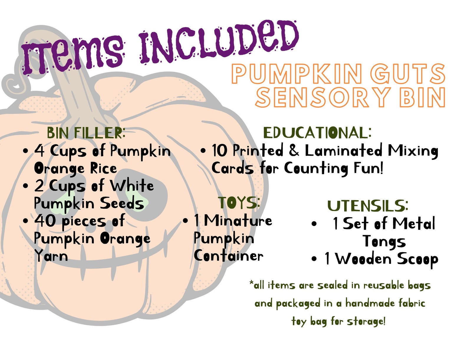 Pumpkin Guts Sensory Bin Kit + Counting Cards | Halloween Sensory Bin ...