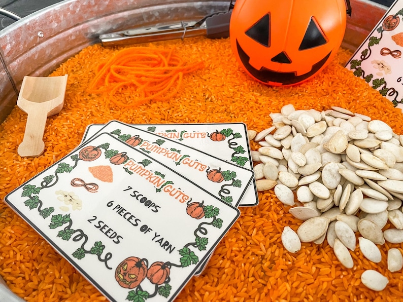 Pumpkin Guts Sensory Bin Counting Cards Halloween Homeschool Lesson ...