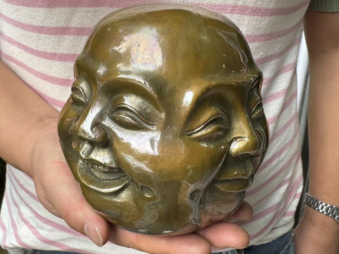 Vintage Copper Four Faces Buddha Head Sculpture Happy Laugh Maitreya ...