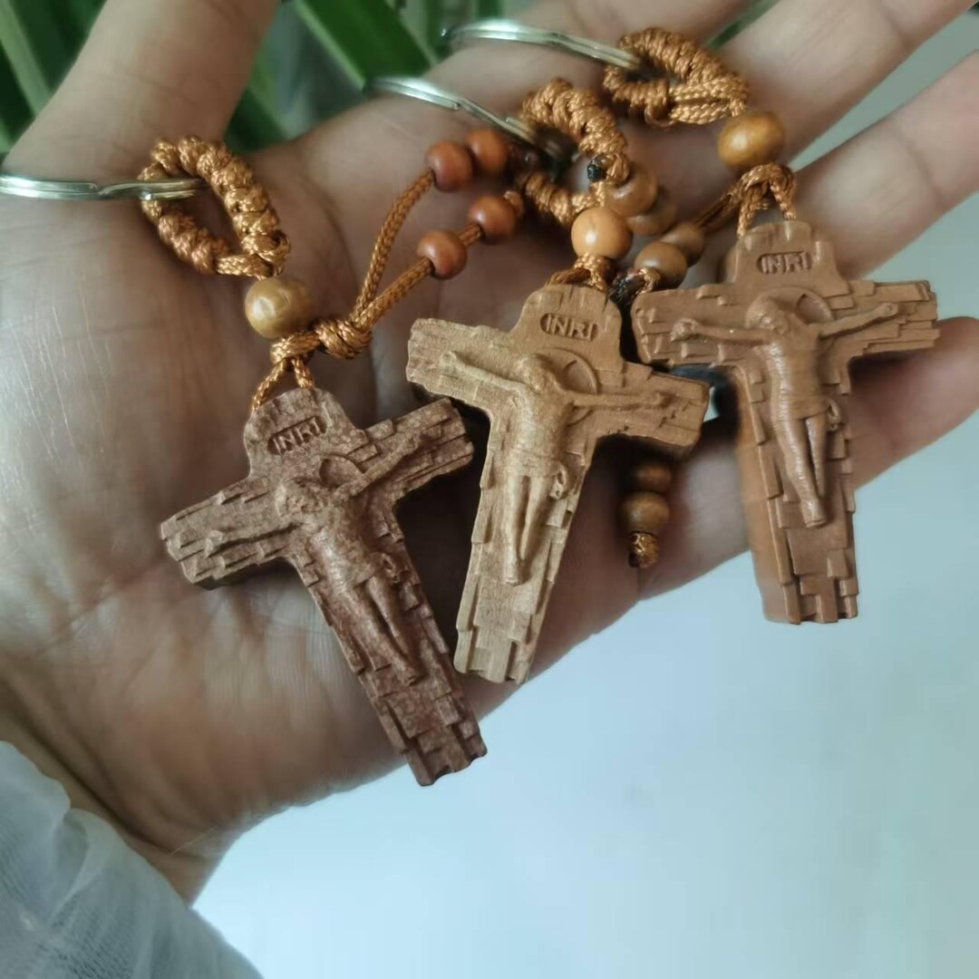 2 Pcs Minimalism Cross Wood Carved Cross Pendant, Simple Handmade ...