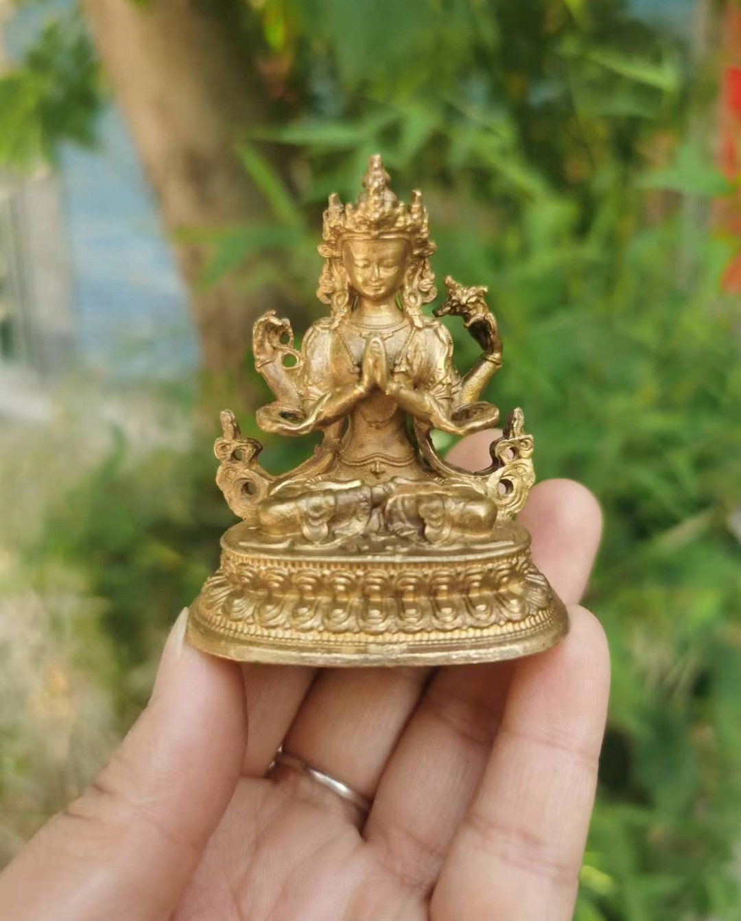 Brass Buddha Three Faced Buddhist Deity Statue Powerful Lord3 Head ...