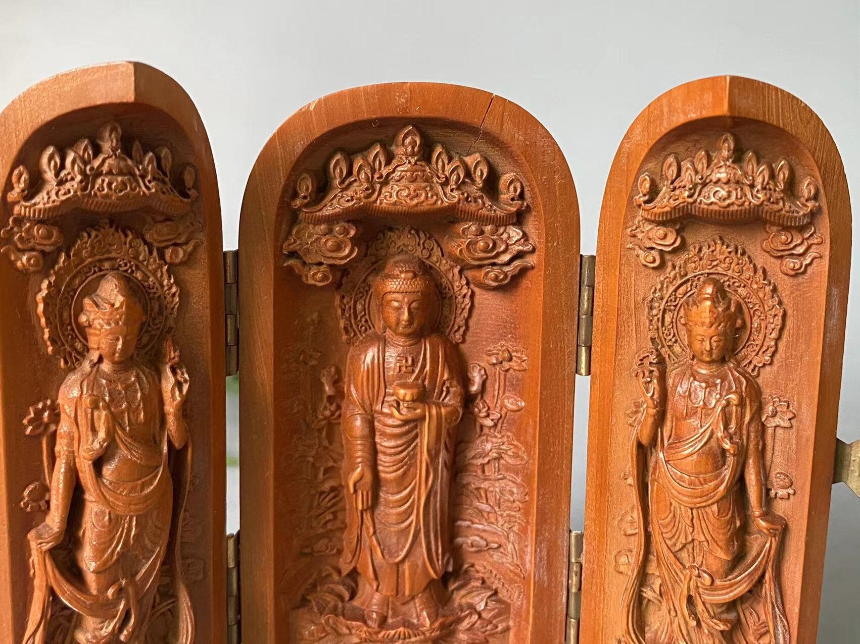 Tibet Wood Buddha Statue, Wood Carving Meditation, Zen ,car Decor, Old ...