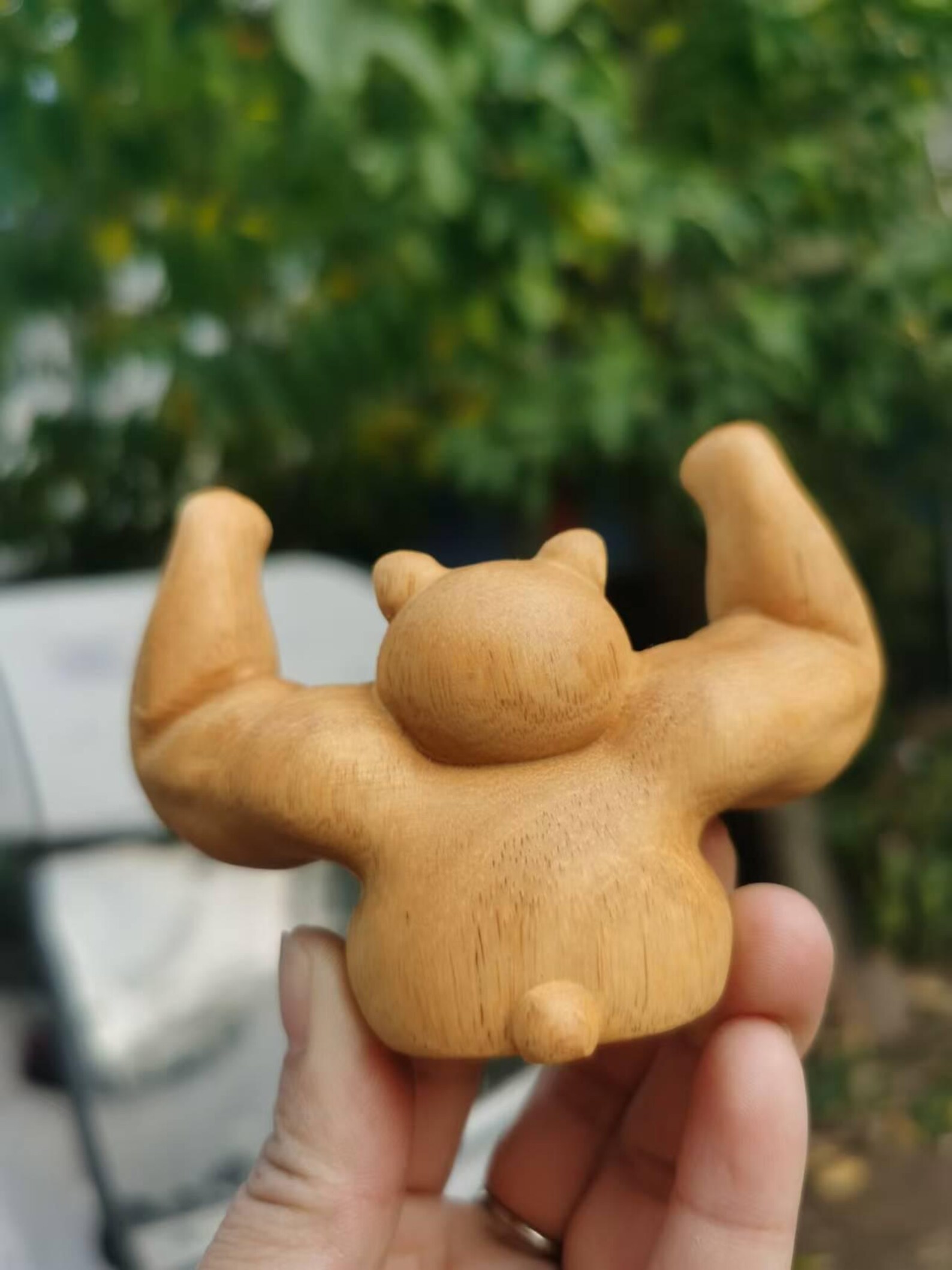 Wooden Carving Super Lucky Cat, Strong Lucky Cat Muscle Cat Strong Arm ...