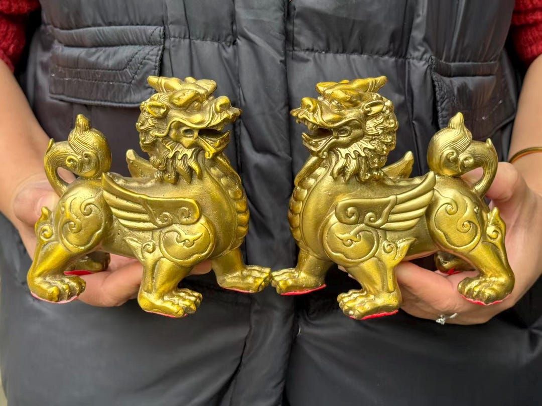 Pair Vintage Fengshui Animal Pixiu Beast Wealth Bixie Statue, Chinese ...