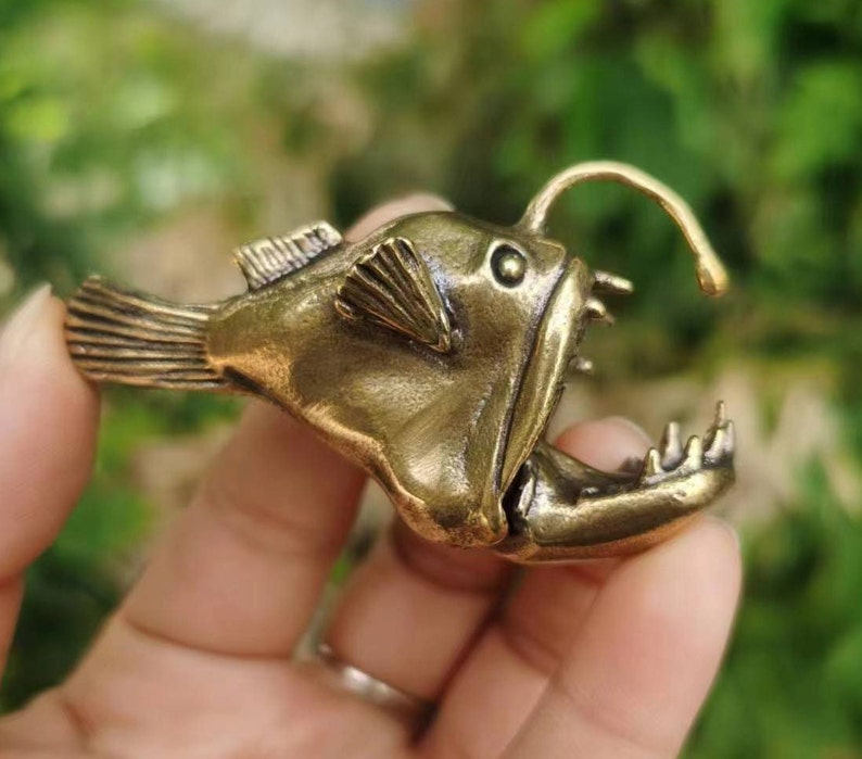 Vintage Hand Forged Brass Mini Anglerfish Sculpture Statue Figurine ...