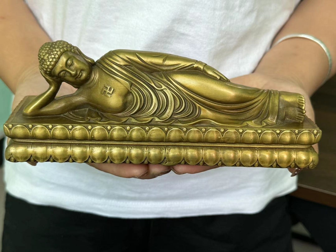 Copper Sleeping Buddha Statue, Reclining Gautama Idol Figurine,peaceful ...
