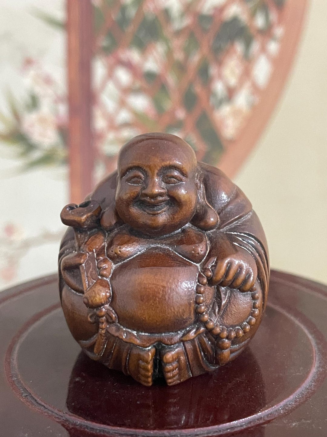 Tibet Wood Mini Happy Laugh Maitreya Buddha Wealth Statue,brass ...
