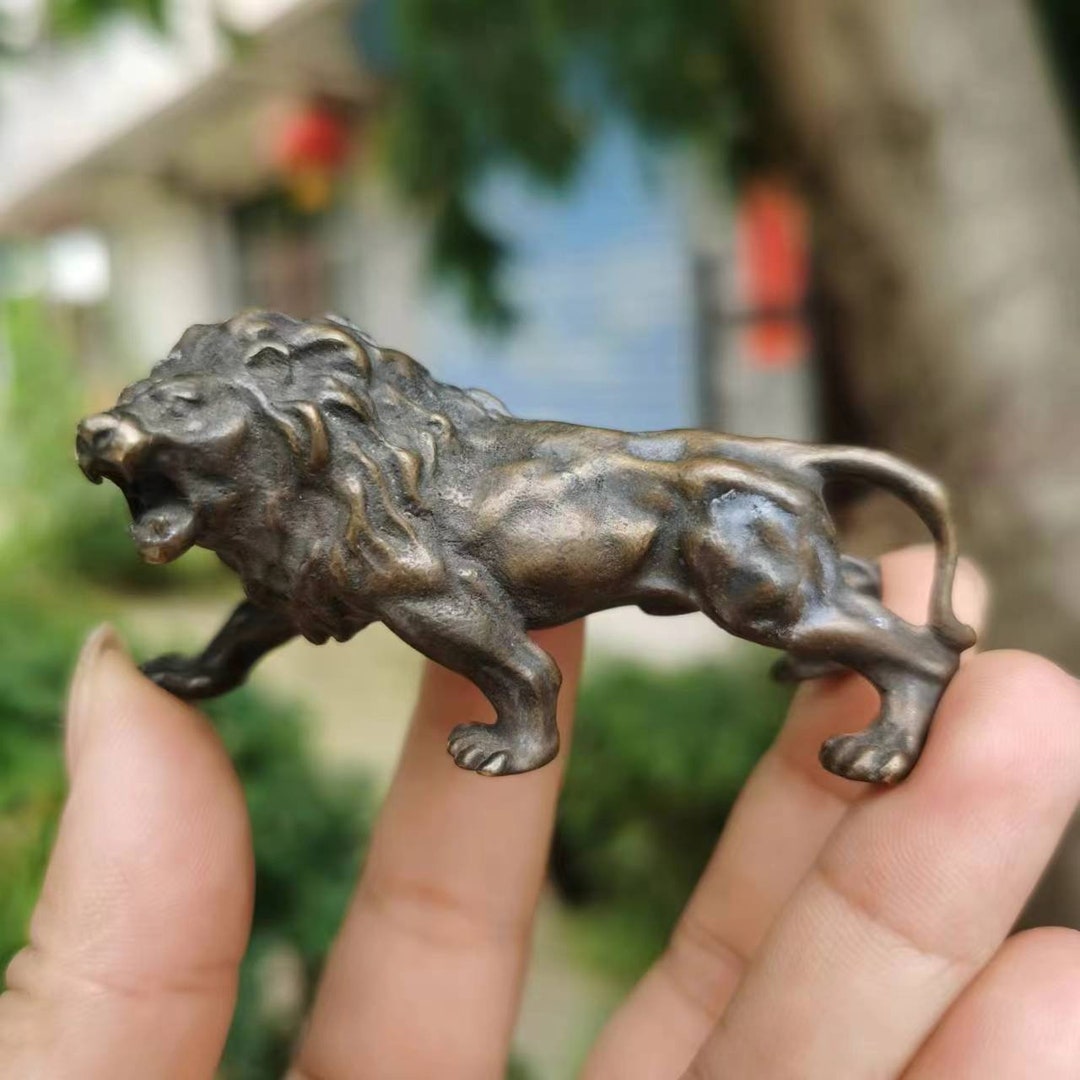 Miniature Brass Lion Figurine Model Ornament Retro Animal Statue Home ...
