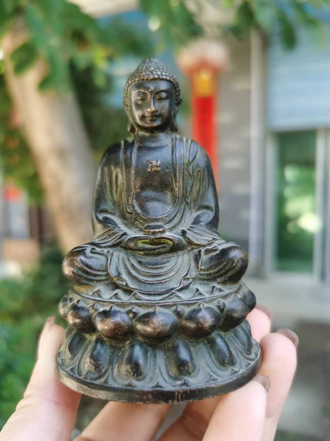 Tibetan Copper Buddha Amitabha Buddha Statue Buddhism Temple Ornament ...