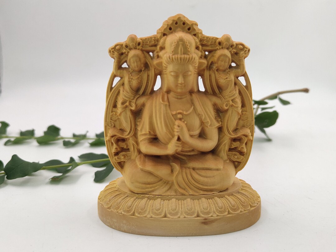 Tibet Wood Carved Kwan-yin Guan Yin Boddhisattva Goddess Statue ...