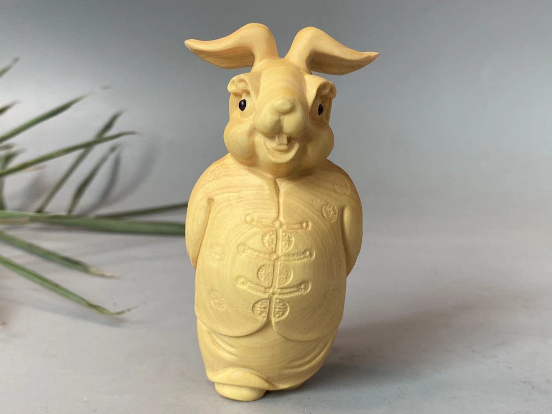 Tibet Wood Rabbit Statue, Wood Carving Meditation, Zen ,car Decor ...