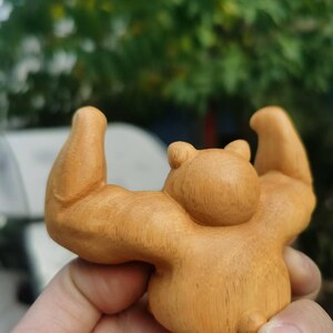 Wooden Carving Super Lucky Cat, Strong Lucky Cat Muscle Cat Strong Arm ...