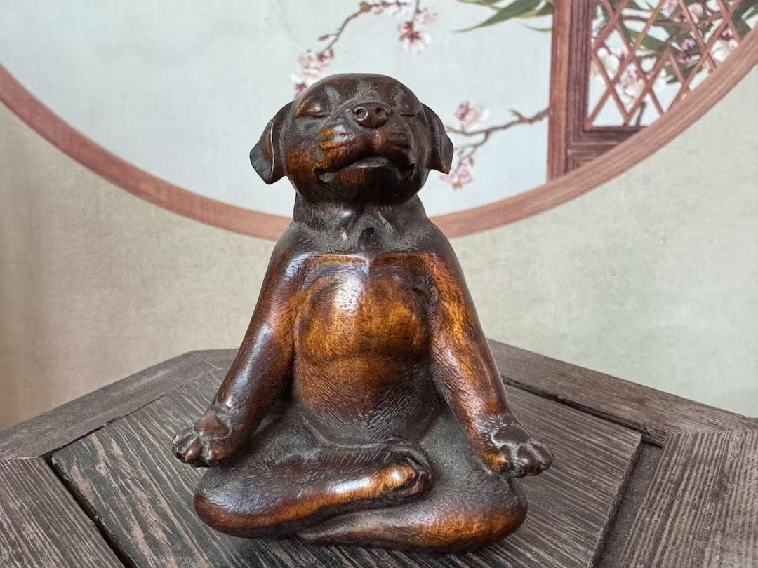Handmade Wooden Dog Statue Zodiac Dog Decor Figurine Sculpture Artwork ...