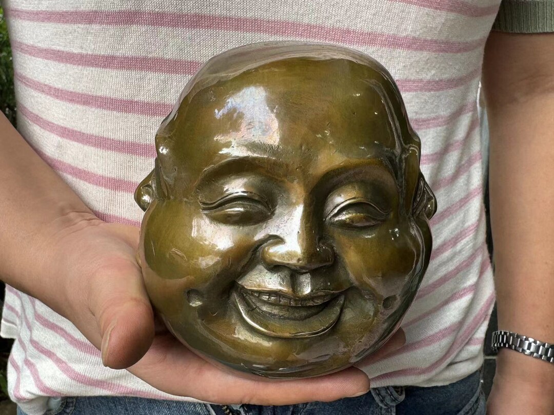 Vintage Copper Four Faces Buddha Head Sculpture Happy Laugh Maitreya ...