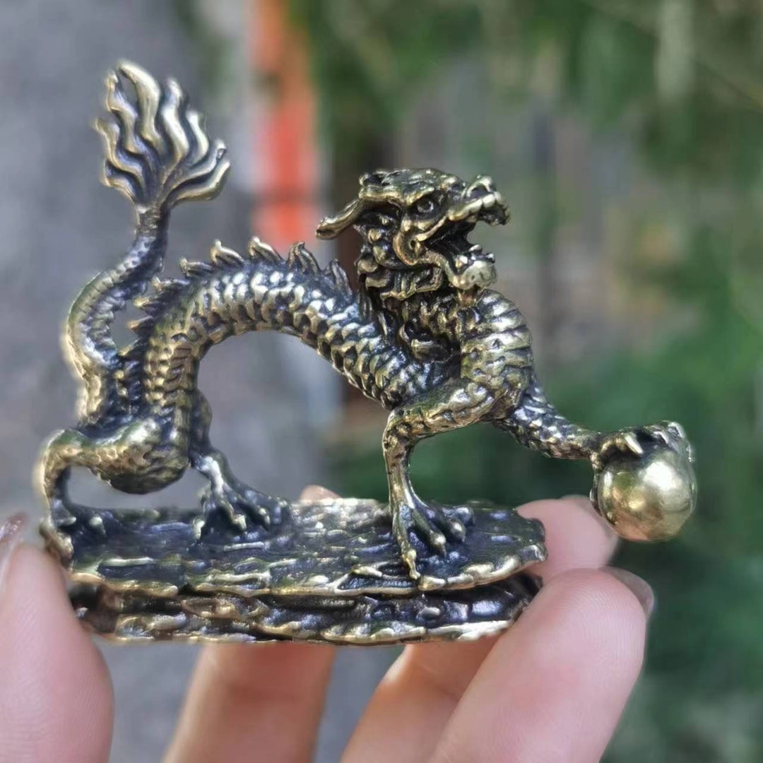 Mini Brass Dragon Statue Magical and Noble Copper Azure Dragon Figurine ...