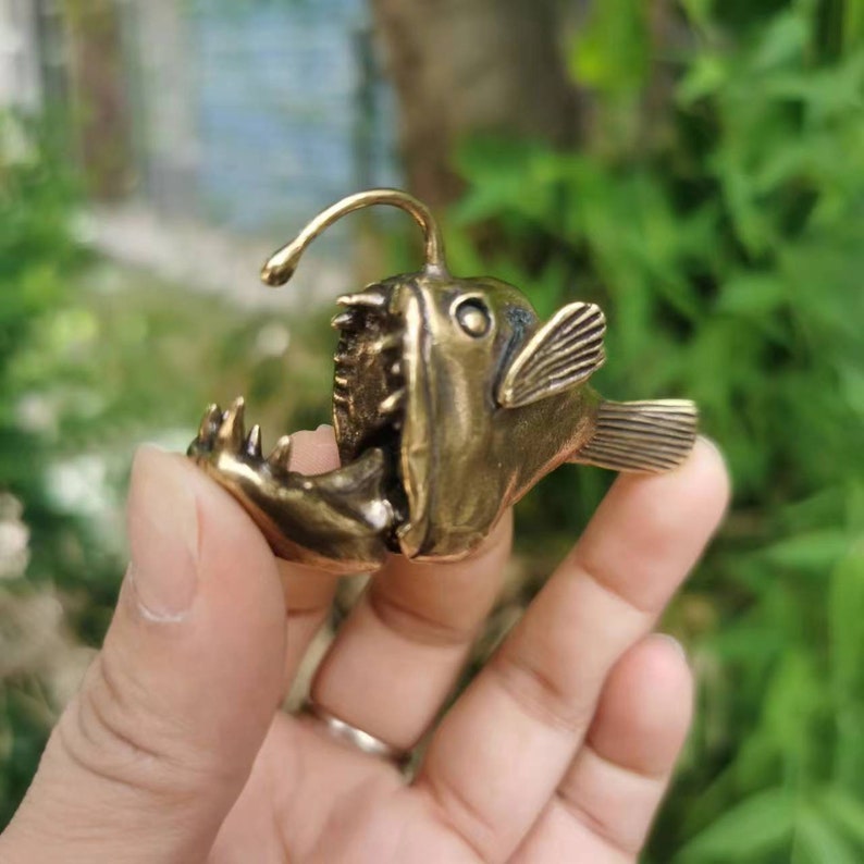 Vintage Hand Forged Brass Mini Anglerfish Sculpture Statue Figurine ...