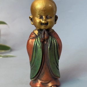 Tibet Wood Buddha Little Monk Statue, Wood Carving Meditation, Zen ,car ...
